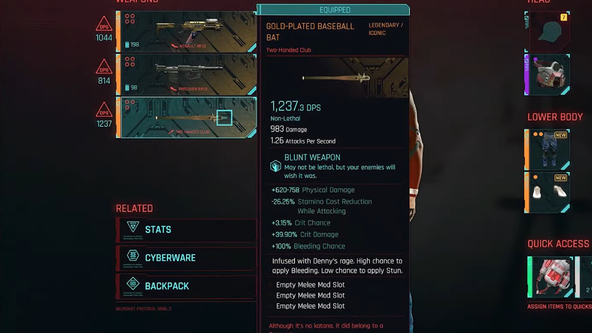 Meilleures armes de mêlée dans Cyberpunk 2077